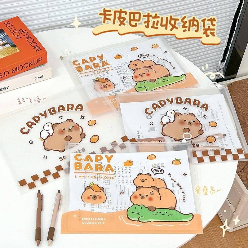 2024 Capybara A4 Size Document Folder File Zipper Bags Cartoon Plastic ...