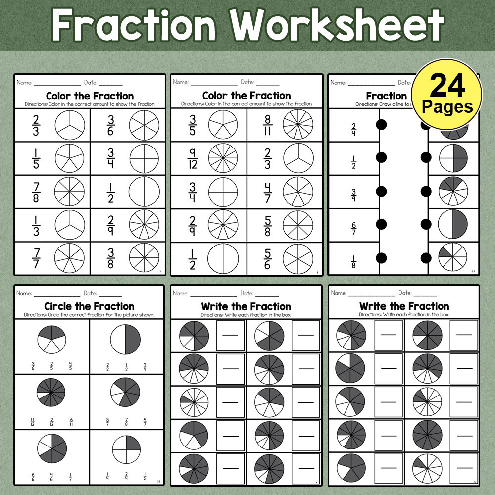 24 Pages Fraction Math Workbook for Kids Children Kindergarten ...