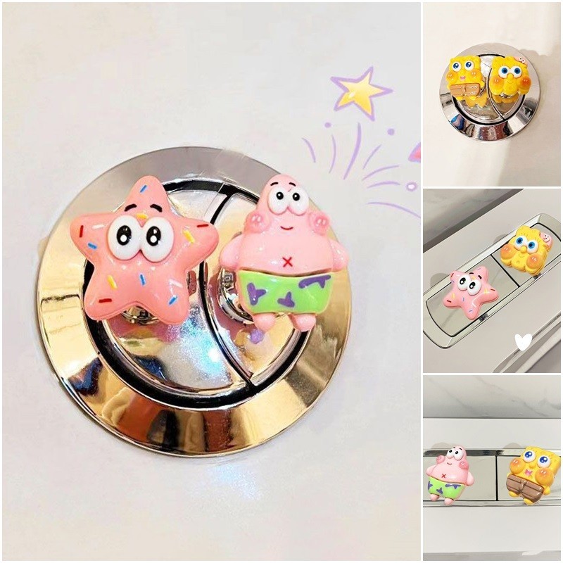 Cartoon Toilet Button Press SpongeBob Bathroom Water Pump Cover Button ...