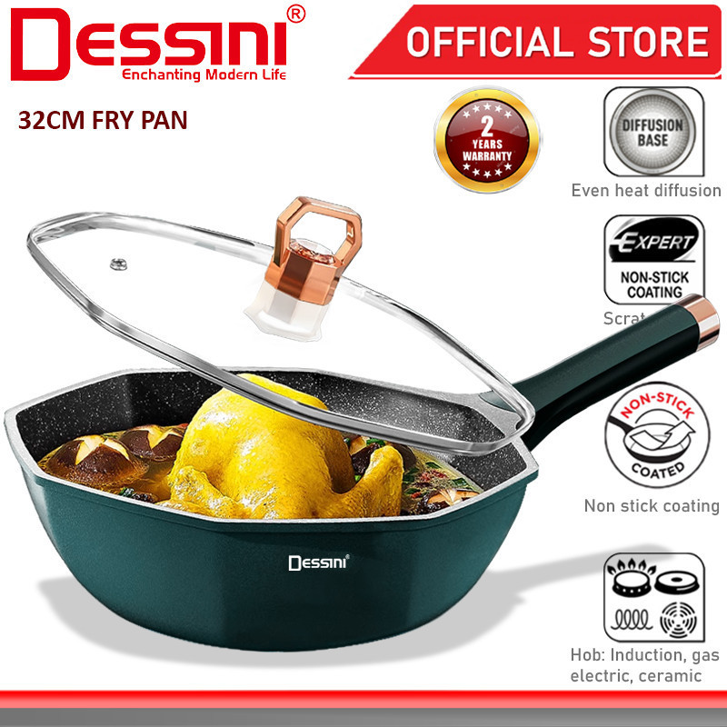 DESSINI ITALY 32CM Aluminuim Induction Casserole Non Stick Frying Pan ...