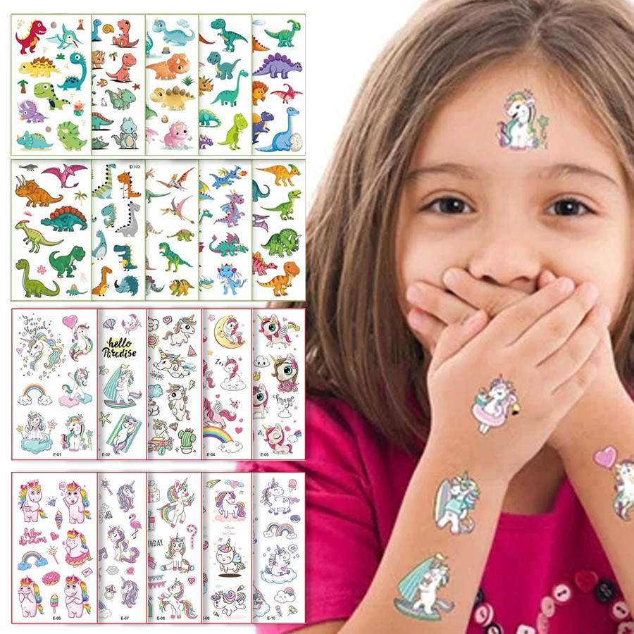 10sheets Children Cute Cartoon Unicorn Mermaid Animal Temporary Tattoo ...