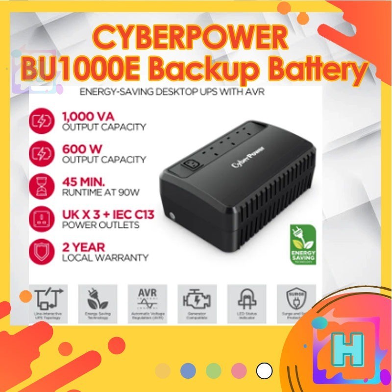 Cyberpower BU1000E 1000VA 600W UPS Backup Battery Power Supply Build In ...