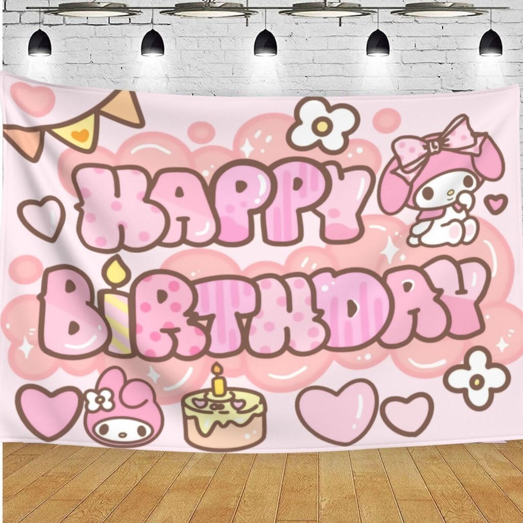 1*1.5M Happy Birthday Banner MY MELODY Background SANRIO Custom Glitter ...
