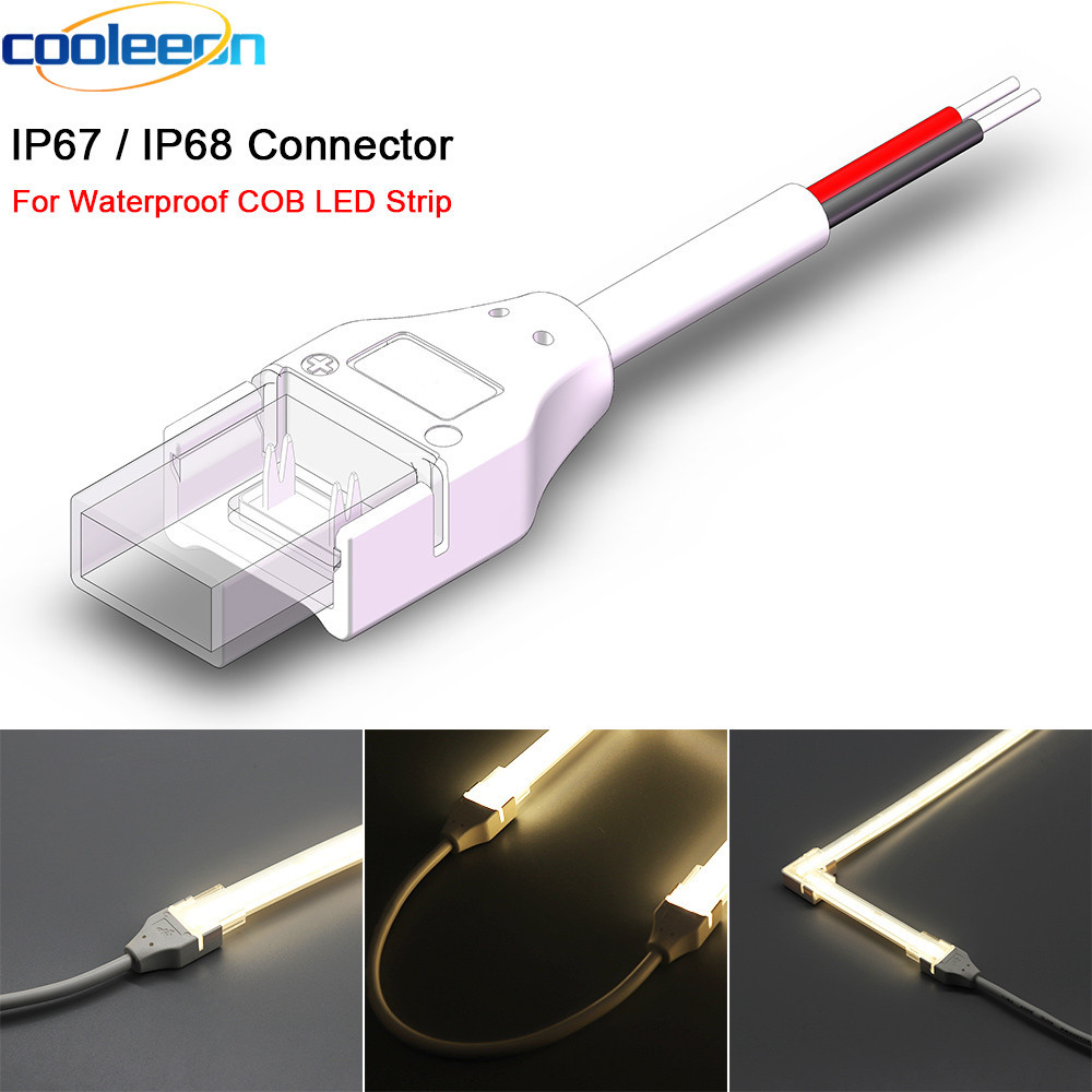 IP67 Waterproof COB LED Strip Connector for 8mm 10mm Width 2Pin PCB ...