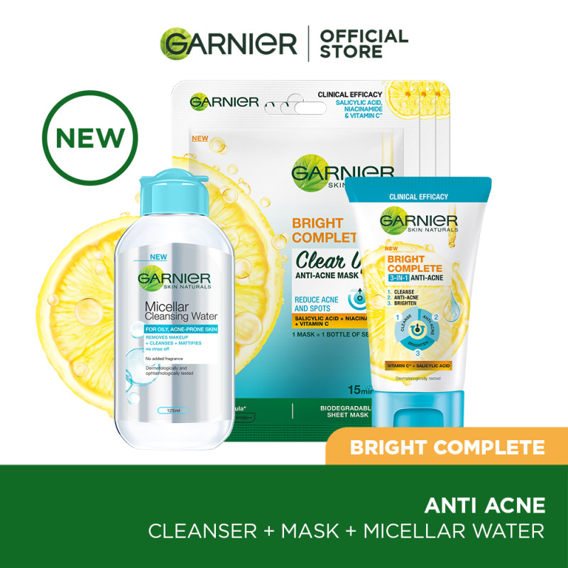 Garnier Bright Complete Anti Acne Regime Set With Salicylic Acid And Vitamin C Shopee Malaysia