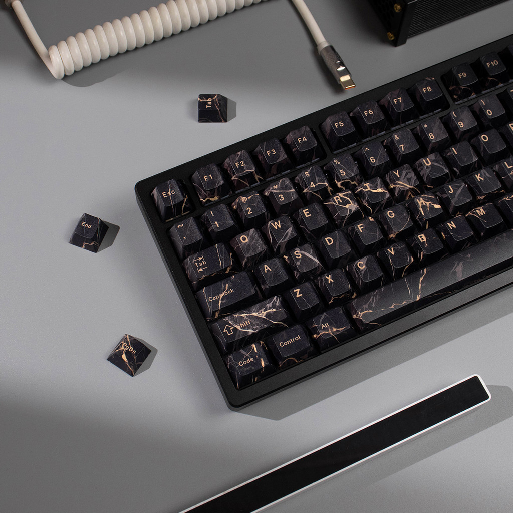 Marble Black Gold Keycaps PBT Cherry profile for MX Switches Mechanical ...