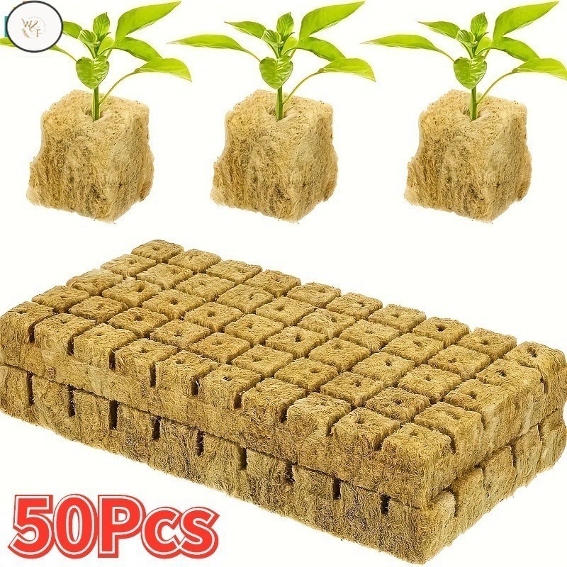 WF 50Pcs Square Rock Wool Grow Stonewool Hydroponic Grow Media Plant ...