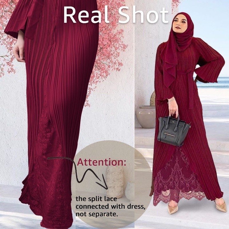 Muslimah Moden Pleated Ironless Jubah Long Dress Abaya Pleated Jubah ...