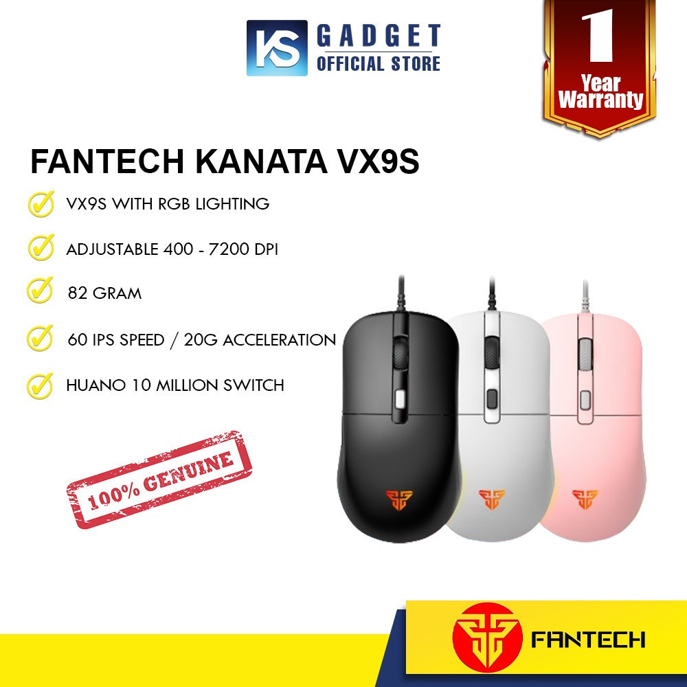 Fantech KANATA S VX9S - BLACK / PINK / WHITE Pro Gaming Mouse Mice Wired 3600DPI - 7200DPI ...