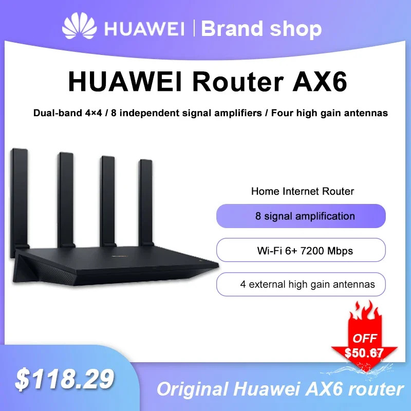 Huawei AX6 5G Router WiFi 6+ Dual-band 4K QAM 8 channel Signal Four Amplifiers 7200Mbps Giabit ...