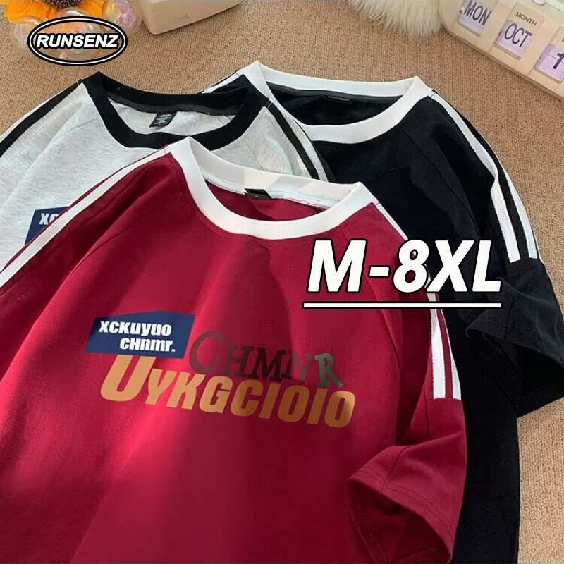 M-8XL Korean Fashion Black Striped Tee Men Plus Size T Shirt Loose Casual Short Sleeve Oversize ...