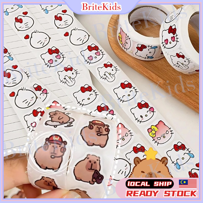 500pcs/Roll Loppy Capybara Kuromi Melody Sealing Sticker Tapes Cartoon ...