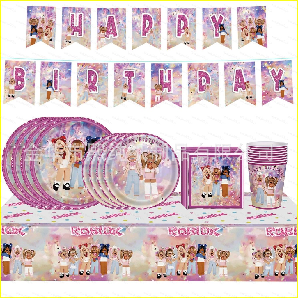 Kira Pink ROBLOX theme Decoration birthday Party Tablecloth banner ...