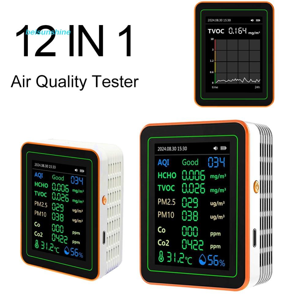 12 In 1 Air Quality Monitor PM2.5 PM10 CO CO2 TVOC HCHO AQI Tester ...