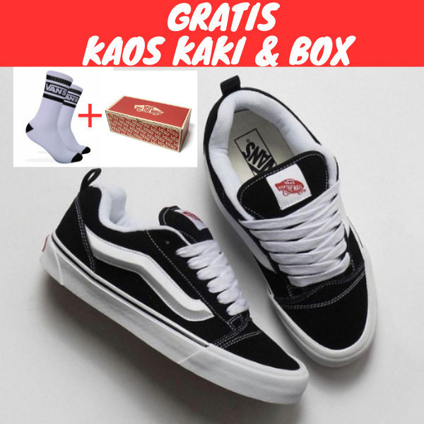 HITAM Vans Knu Skool kasut HITAM dan putih untuk lelaki dan wanita 100% ...