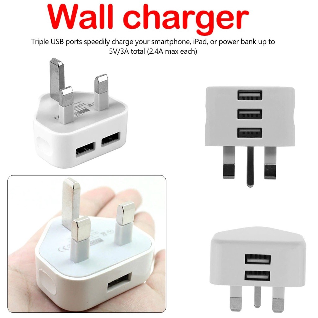 USB Fast Charger 5V 1A 2A 3A 3 USB power Adapter Phone Tablet Universal Travel ephone Wall UK ...