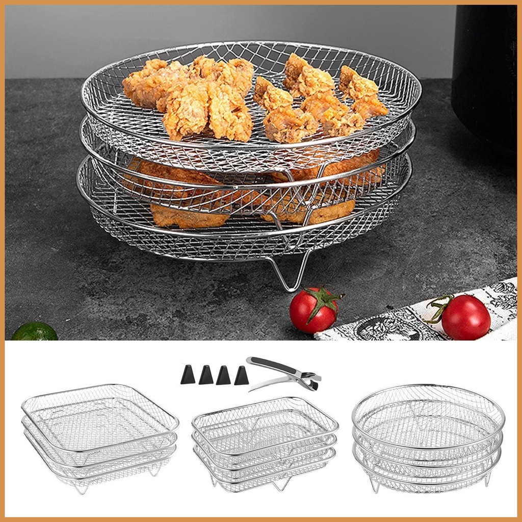 Air Fryer Cooking Racks 3X Stackable Grill Basket Stainless Steel ...