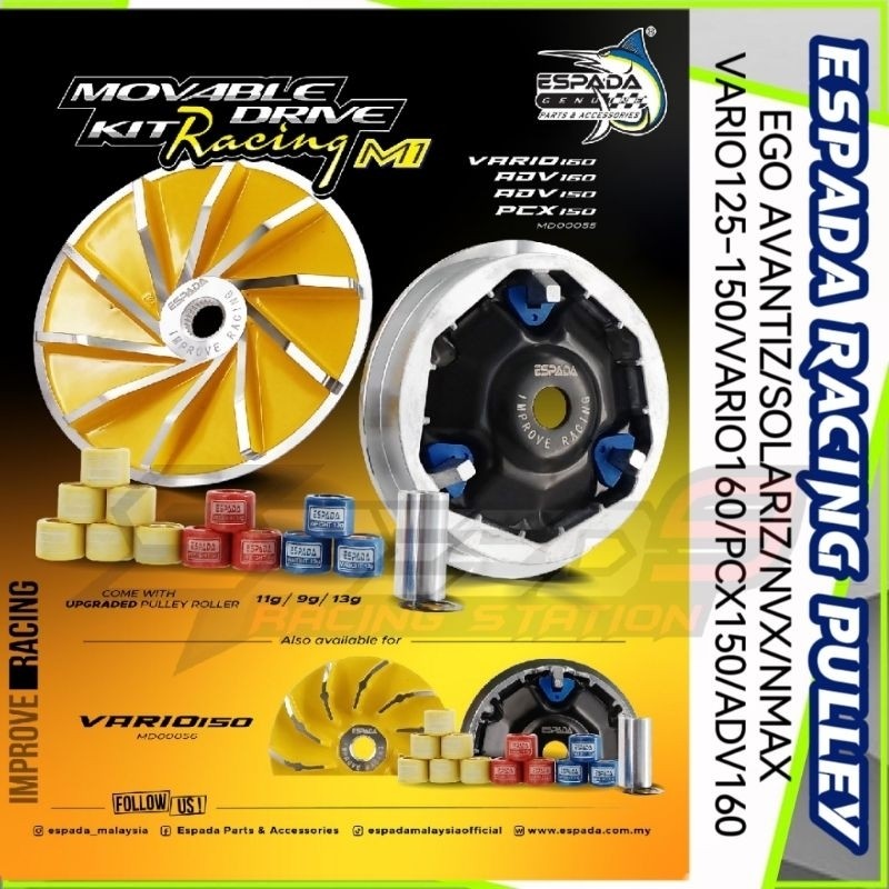 ESPADA CVT PULLEY SET RACING WITH 12PCS ROLLER EGO AVANTIZ SOLARIZ ...