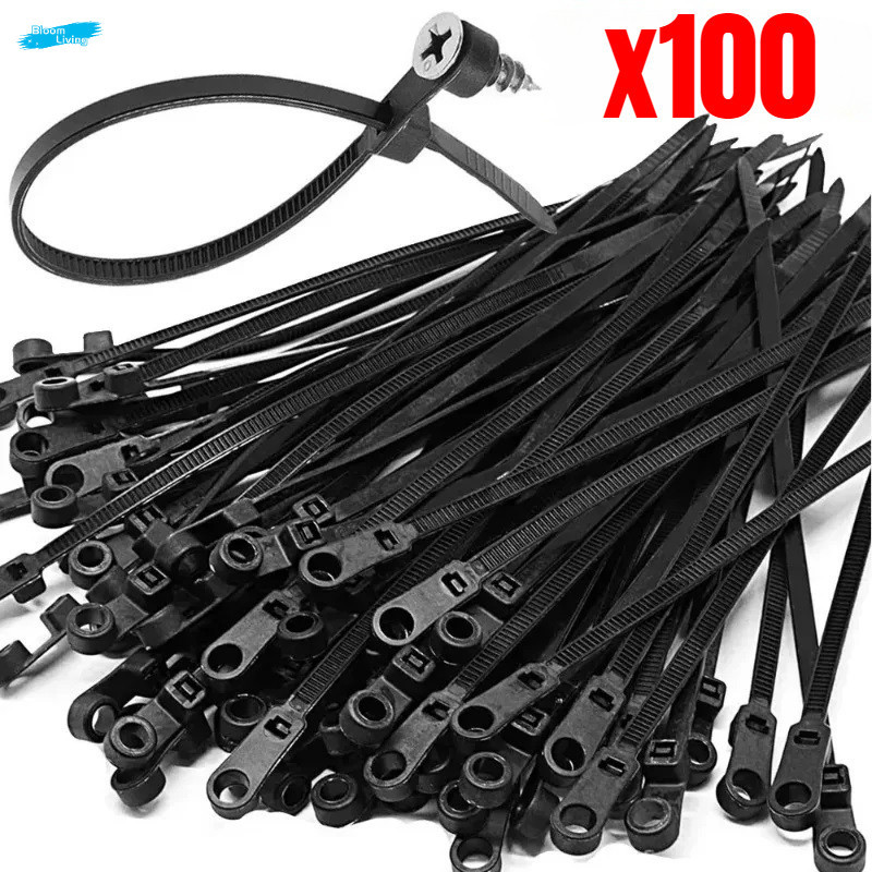 100pcs Hole Mount Nylon Cable Zip Ties Self Locking Loop Wrap Bundle Tie Straps Screw Hole Cable ...