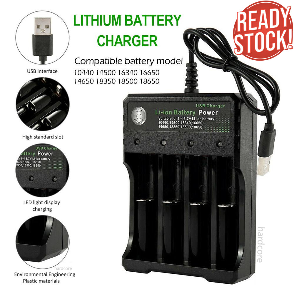 4 slot Battery Charger USB 3.7V 10440 14500 16650 14250 18350 18500 ...