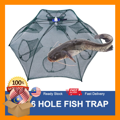 6 Hole Fish Trap Cage Net Perangkap Ikan Jala Portable Fishing Net ...