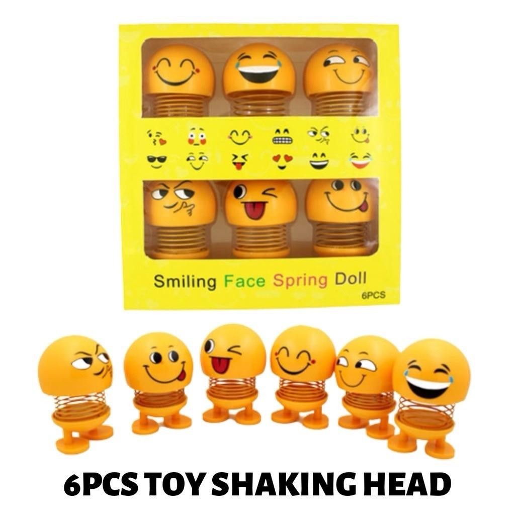6PCS Toy Car Shaking Head Emoji Doll Emoticon Pack Spring Doll Cute Car ...