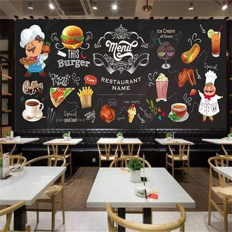 Pizza Burger Ice Cream Menu Blackboard 3d Mural Wallpaper for Snack Bar ...