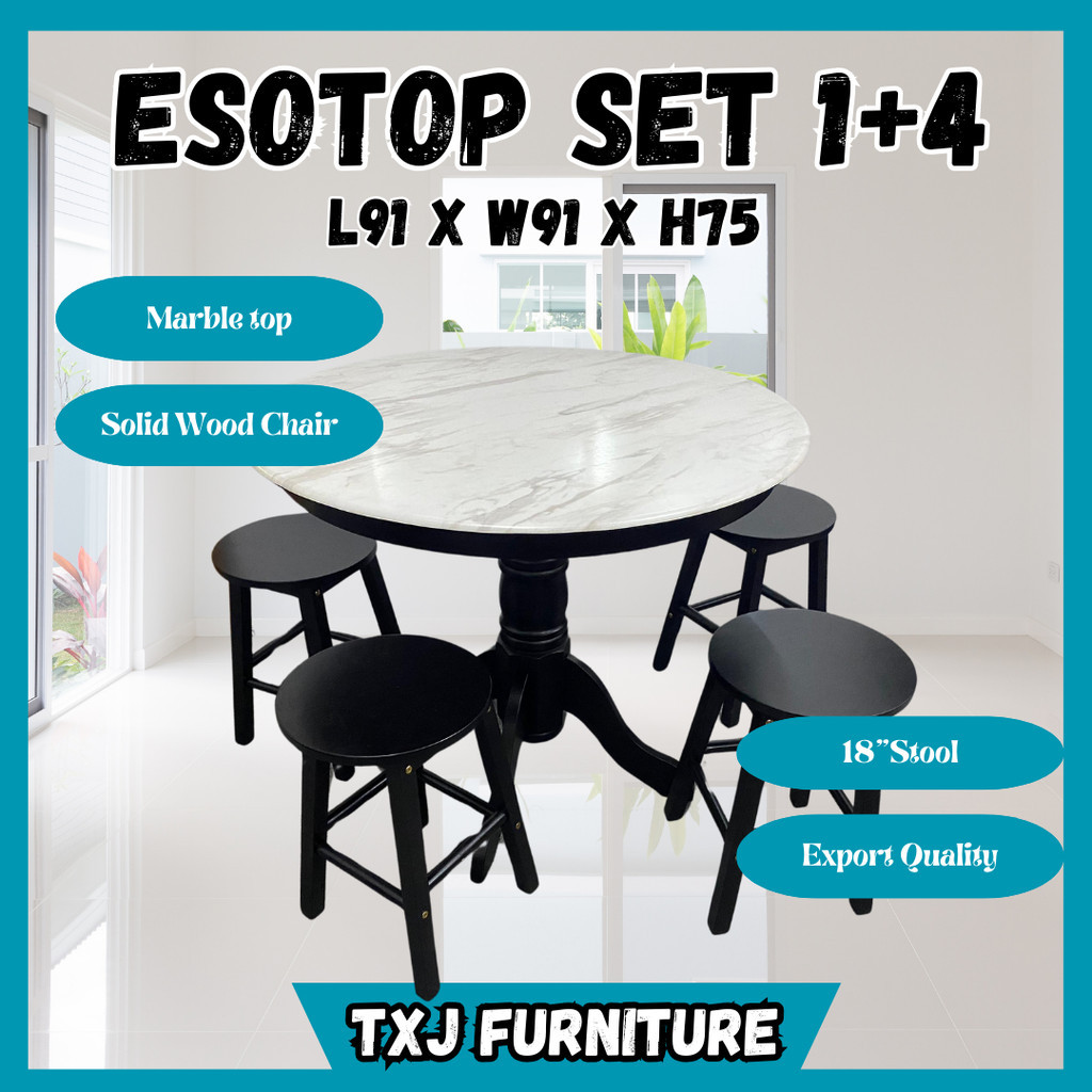 TXJ - 915 Laminated Round Marble Table + 4 Round Stools / ESOTOP ...