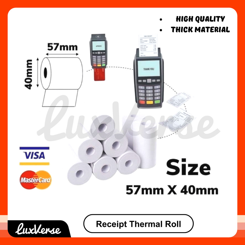 Thermal Paper Roll 57x40x8mm (TP 5740 Coreless) Credit card, Foodpanda ...