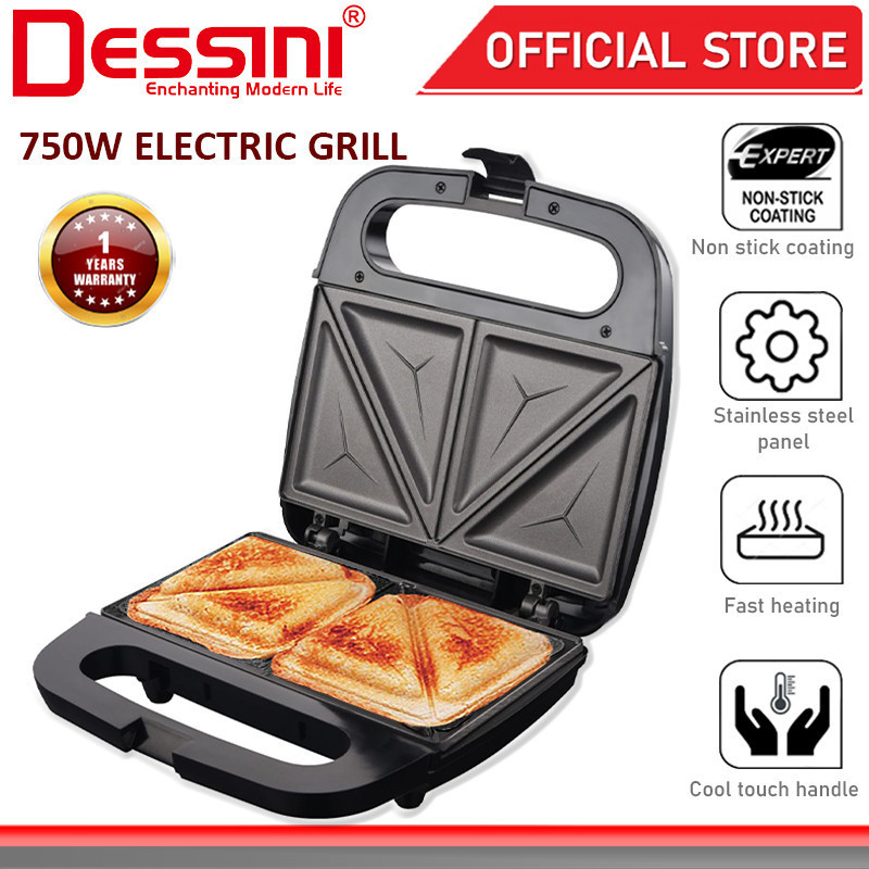 DESSINI ITALY Double Sided Electric Pizza Panini Waffle Sandwich Maker ...