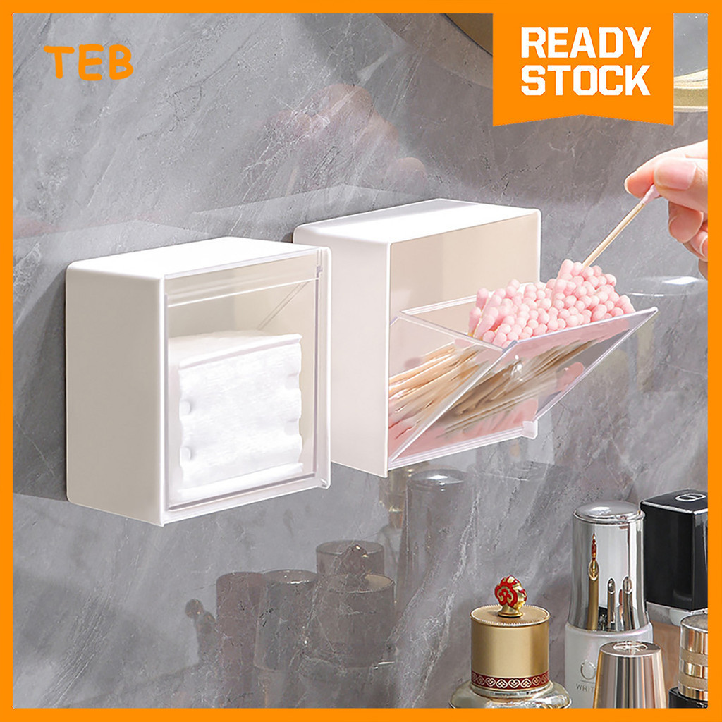 [TEB] Transparent Wall Mounted Cotton Swab Storage Box Flip Storage Box ...