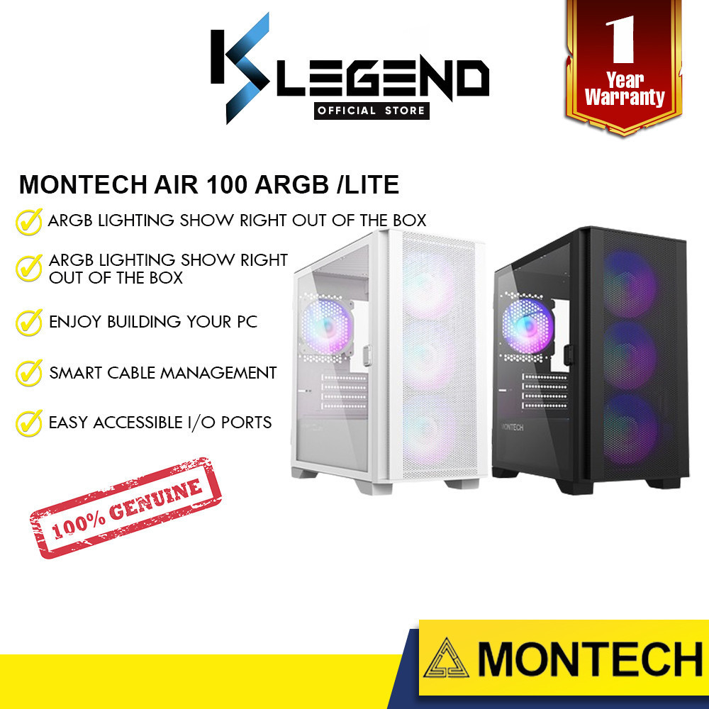 Montech AIR 100 ARGB/ AIR 100 LITE mATX Casing | BLACK /WHITE | 4*12CM ...