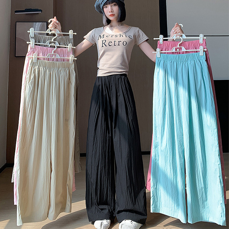 Ice Silk Baggy Yamamoto Straight Cut Pants Women Wide Leg Loose Casual ...