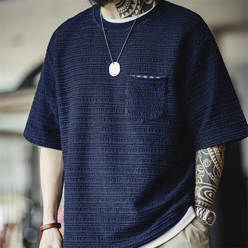 Maden Tooling American Retro Knitted Jacquard Wave Pattern T-Shirt ...