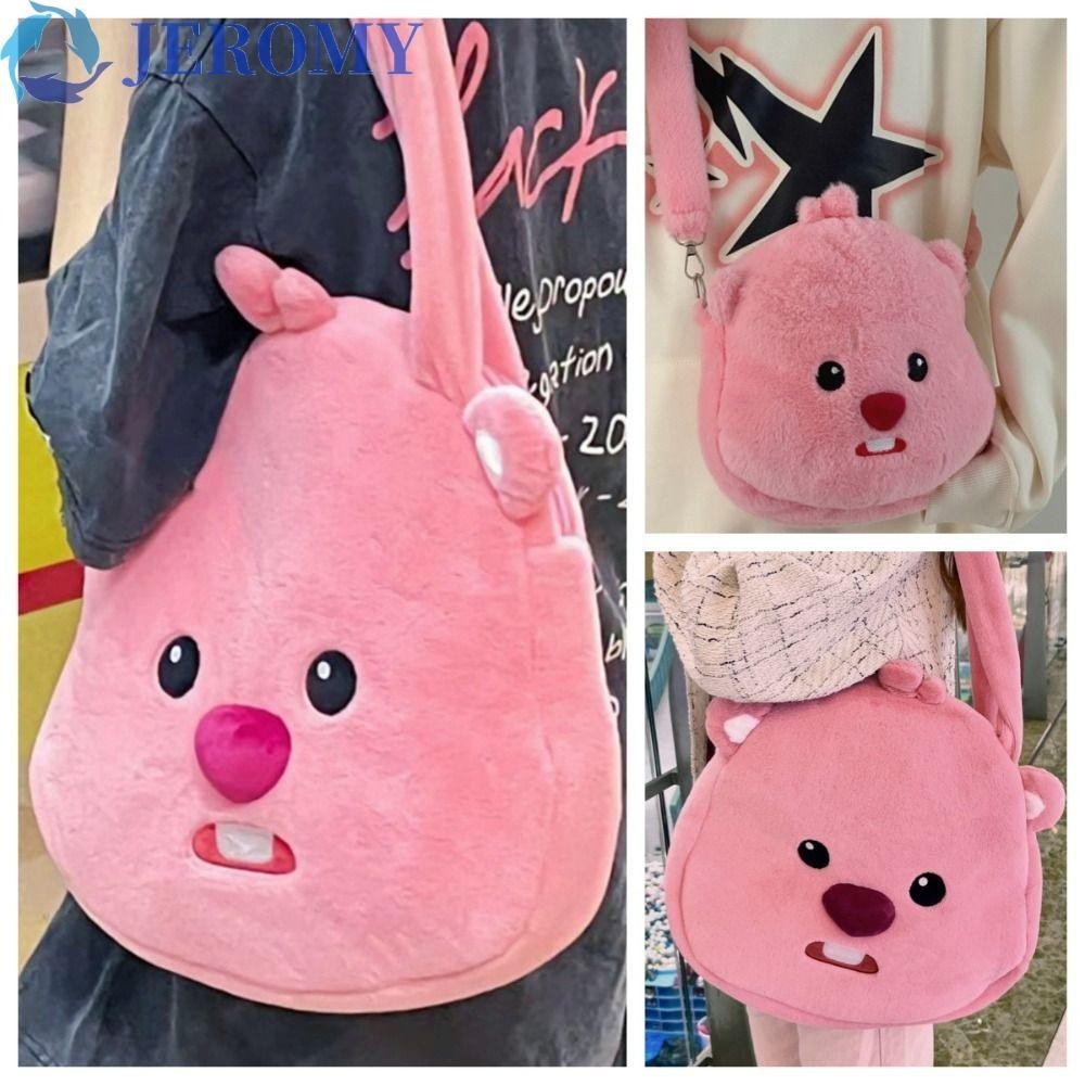 JEROMY Loopy Plush Bag, Large Capacity Pink Little Beaver Plush Doll ...