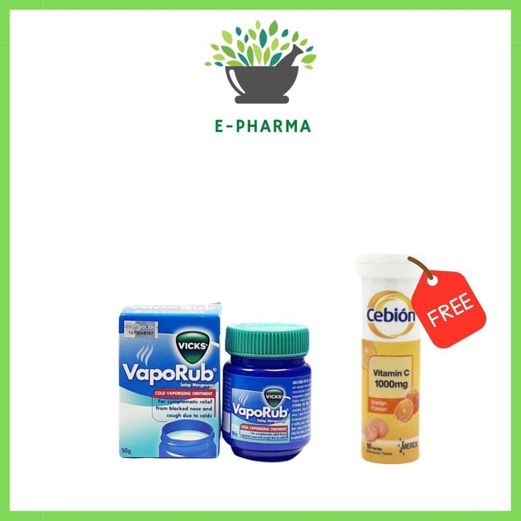 VICKS Vaporub Cold Vaporising Ointment 50g FREE Cebion Effervescent ...