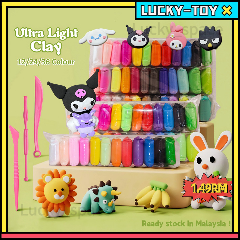 【Ready Stock 🇲🇾】12/24/36 Colors Super Light Clay Set With Tools For ...