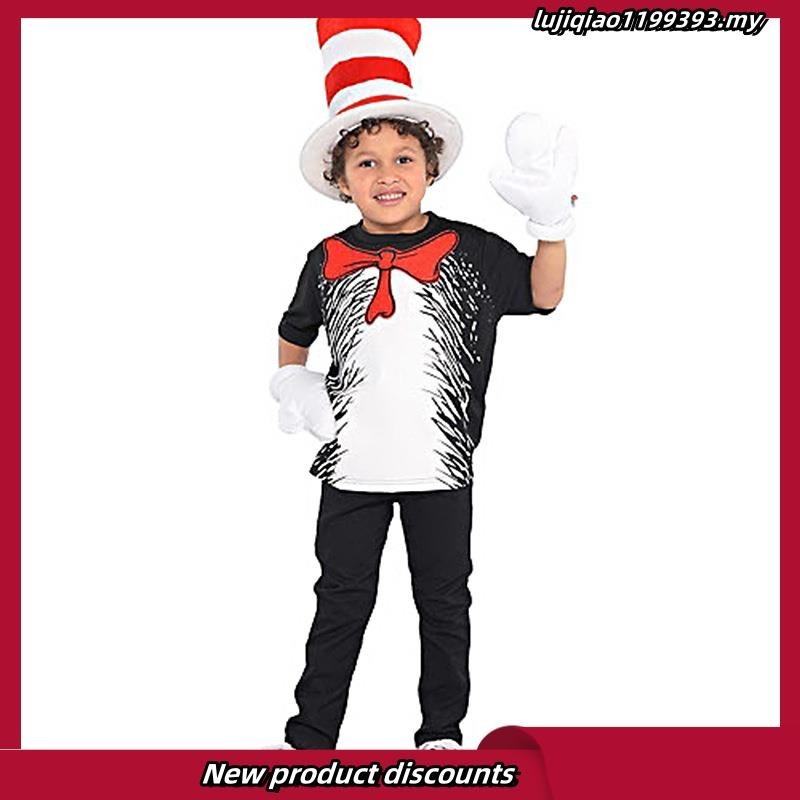 Dr. Seuss The Cat In The Hat Costume Kids Funny Cartoon Cat Cosplay ...