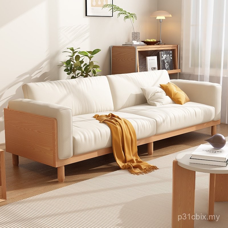 Yuyang Gaya Nordic Kayu Pepejal Krim Angin Sofa Tiga Tempat Duduk Baris ...