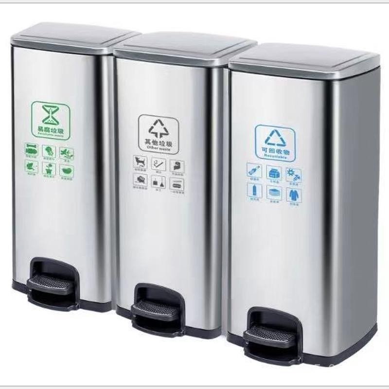 Indoor Sorting Pedal Trash Can Stainless Steel 90L Large Shanghai Dry ...
