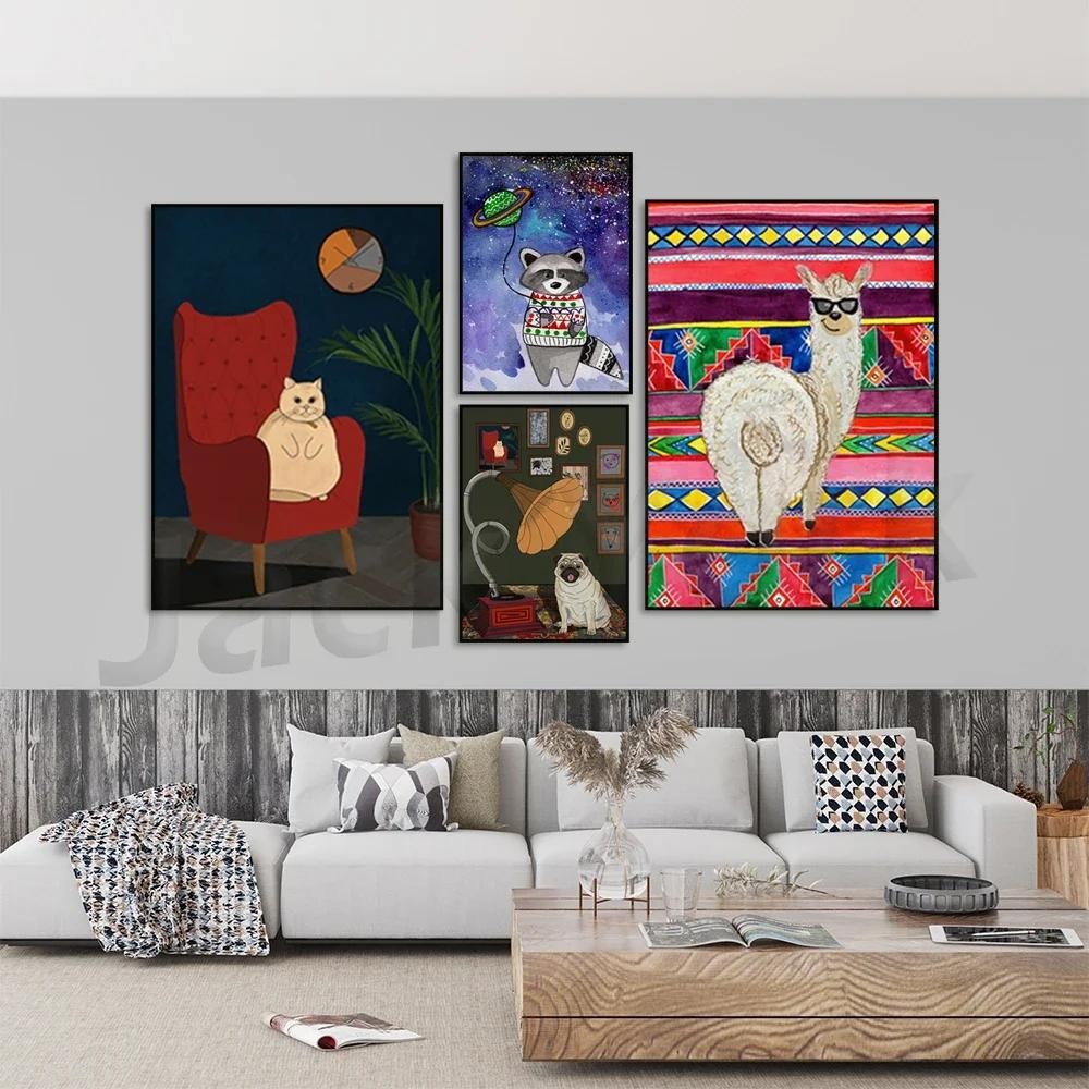 Cetak Ilustrasi Llama - Poster berwarna untuk kanak-kanak, hiasan ...