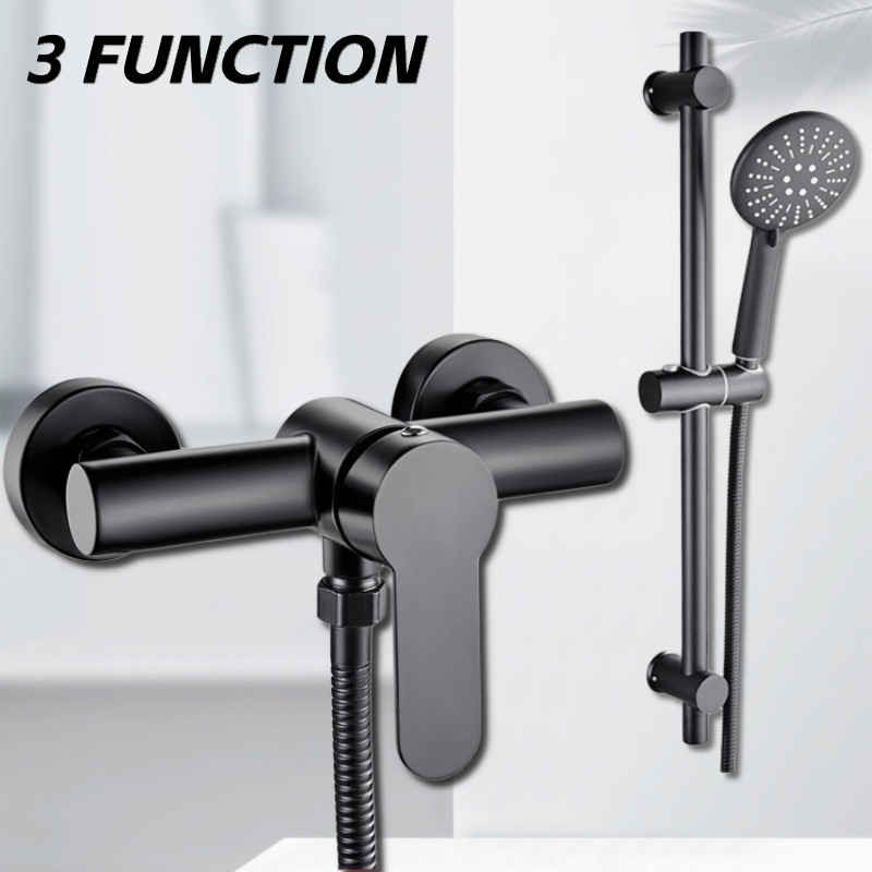 Black Shower Set 3 Function Hand Held Shower Head High Pressure Rain