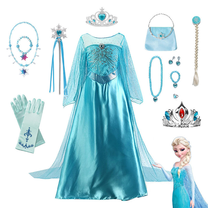 2024 Diseny Frozen Elsa Princess Dress Kids Girl Elsa Cosplay Costume ...