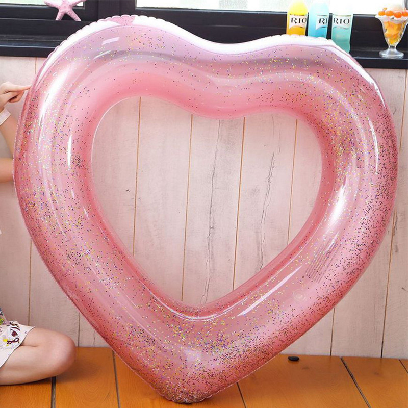 FAUSE Rose Gold Sequins Heart Swimming Ring Laps Inflatable Float ...