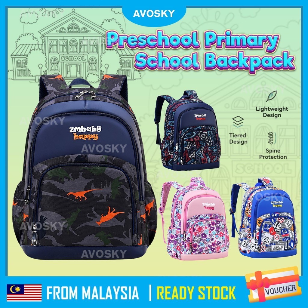 AVOSKY Preschool Primary School Bag Student Backpack Beg Prasekolah Beg ...