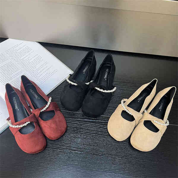 French Mary Jane Women's Shoes 2024 Spring Autumn Suede jk Round Toe ...