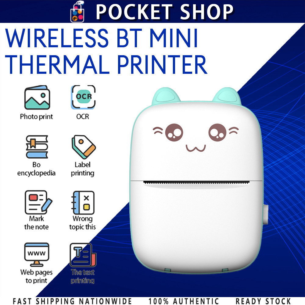Mini thermal printer portable wireless Bluetooth sticker thermal ...