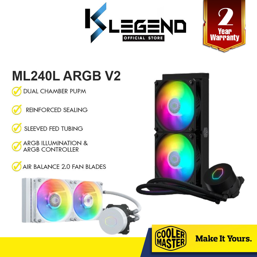 Cooler Master MasterLiquid ML240L/ML240L WHITE ARGB V2 CPU Liquid ...