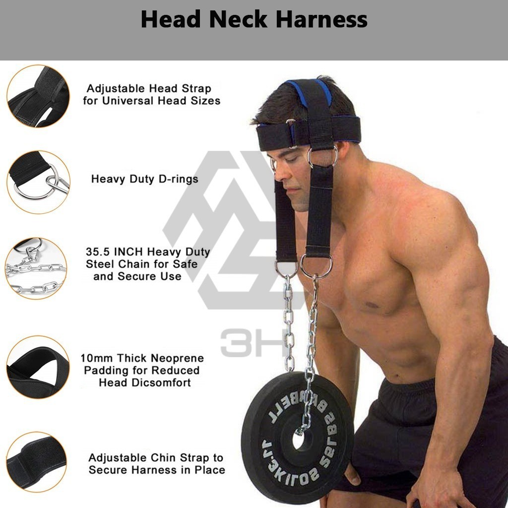 3H Fitness Head Neck Harness For Weightlifting Fitness Belt Chain Strap ...