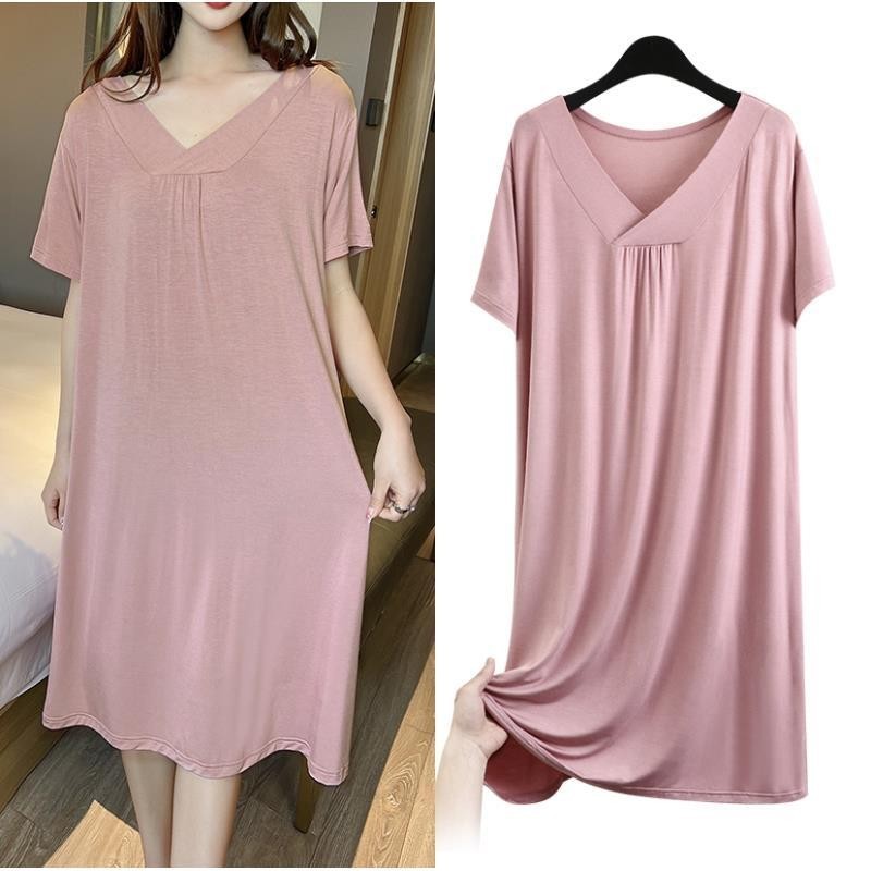 Modal Short-Sleeved Dress Women Thin Large Size Home Casual Dress Loose ...